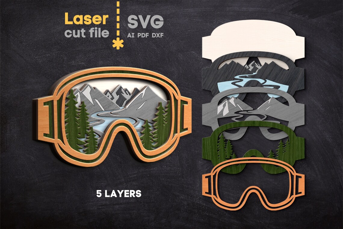 Ski Mask Ornament SVG. Laser Cut File for Glowforge, Mountains, River ...