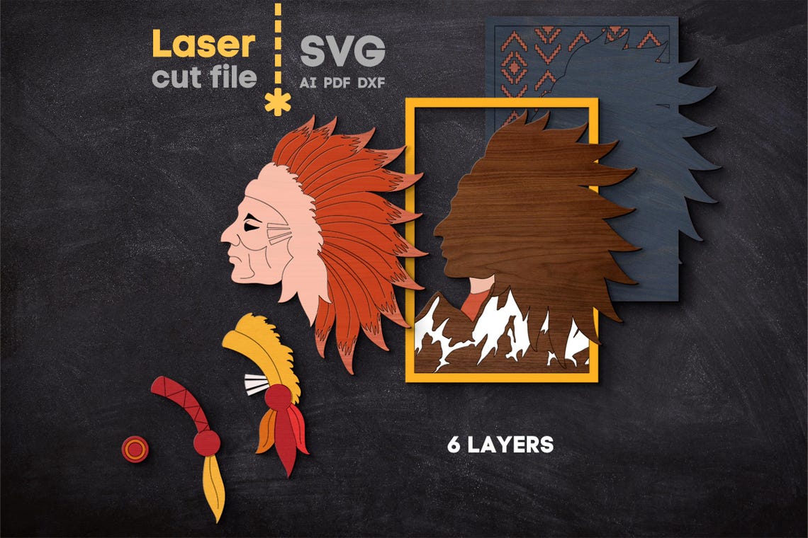 Indian Chief SVG. Laser Cut File for Glowforge, American Native Tribal ...