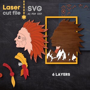 Indian Chief SVG. Laser Cut File for Glowforge, American Native Tribal ...