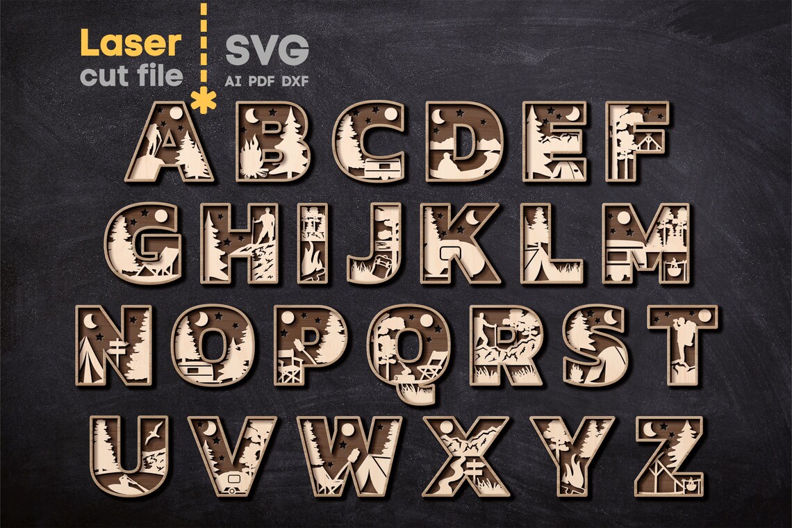 Alphabet SVG. Laser Cut File for Glowforge Cricut, Camping Letters ...