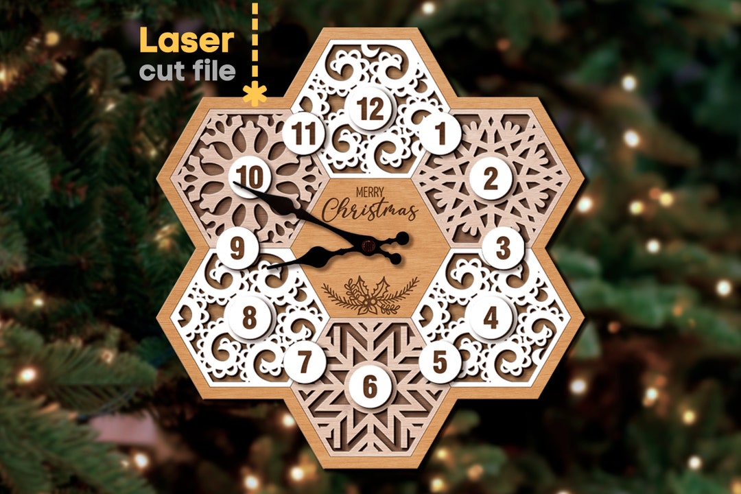Christmas Wall Clock SVG Laser Cut File for Glowforge. Snowflake ...