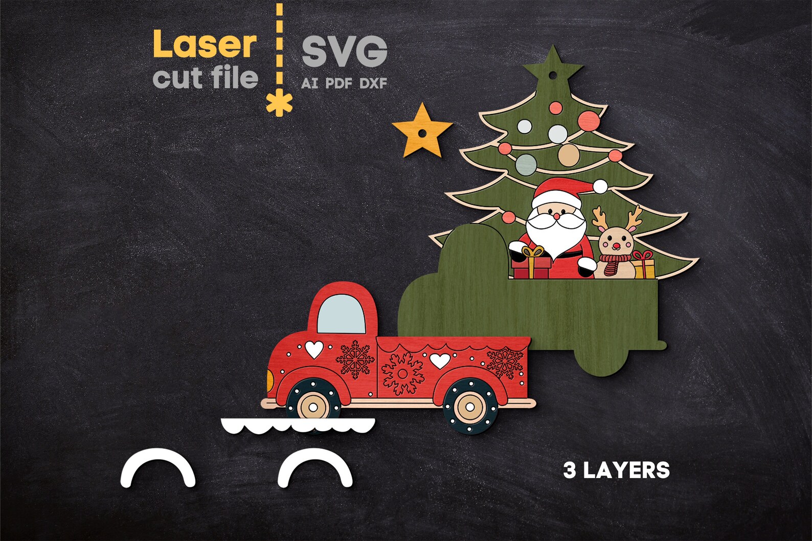 Christmas Tree Toy SVG. Laser Cut File for Glowforge, Santa Claus Deer ...