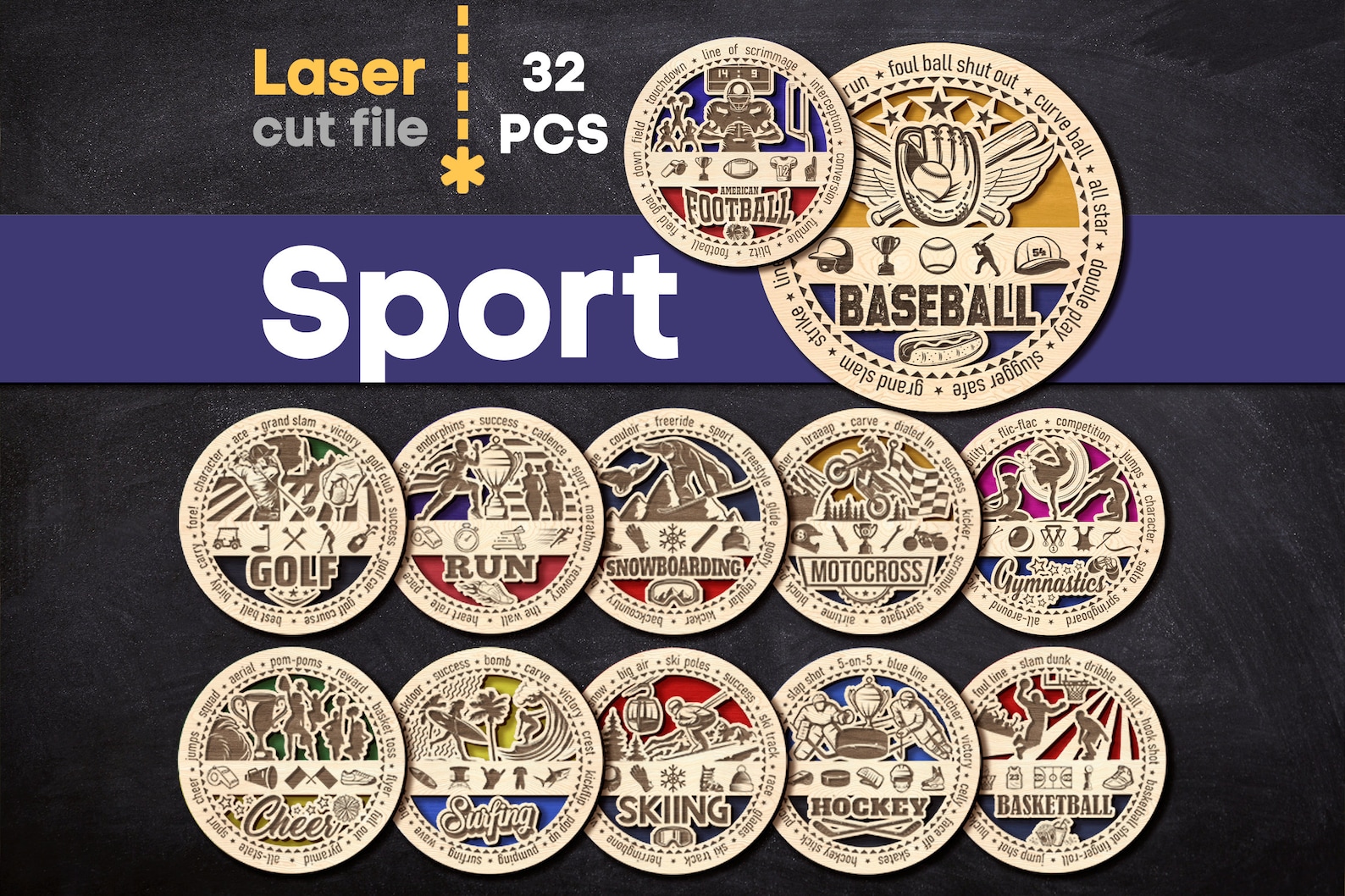 Sport SVG Bundle Laser Cut File for Glowforge Monogram Baseball Hockey ...