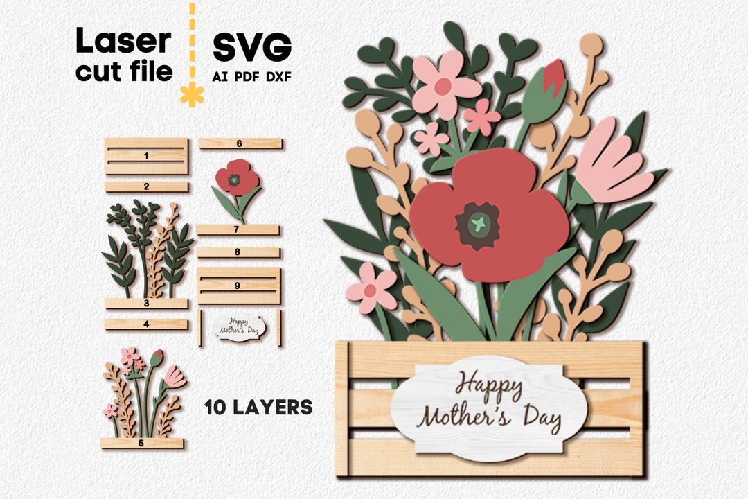 Mother's Day Flower Box SVG. Laser Cut File for Glowforge, Mom Mum ...