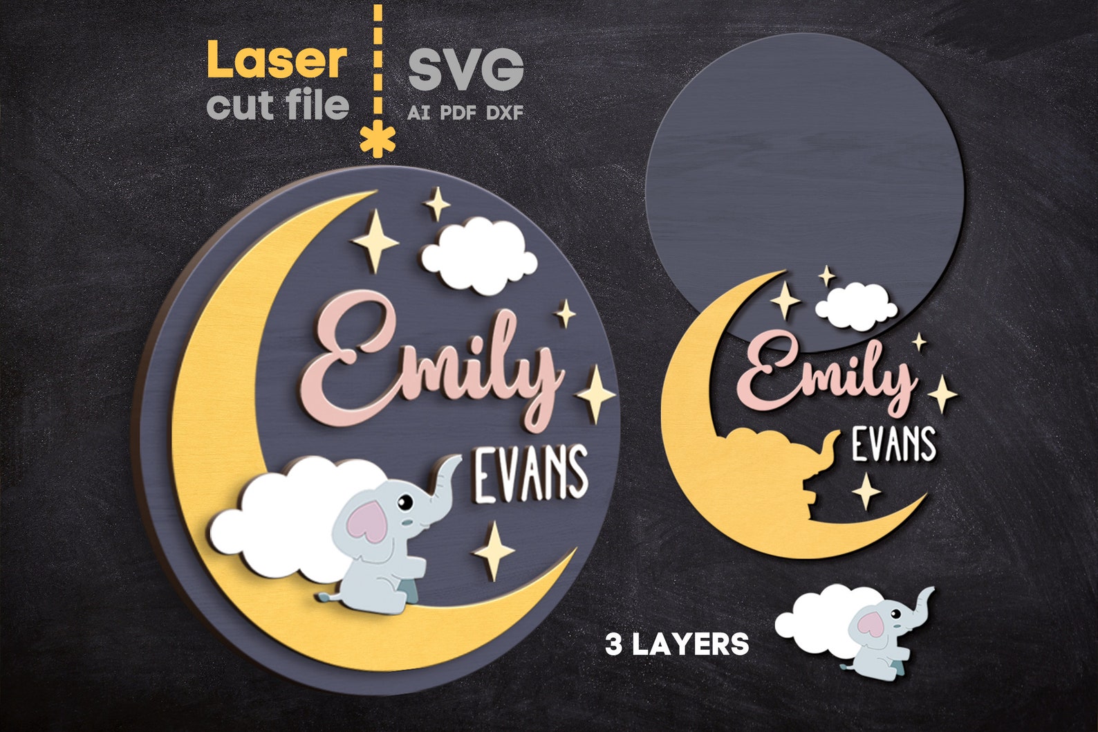 Baby Name Sign SVG Bundle. Laser Cut File for Glowforge, Set Nursery ...