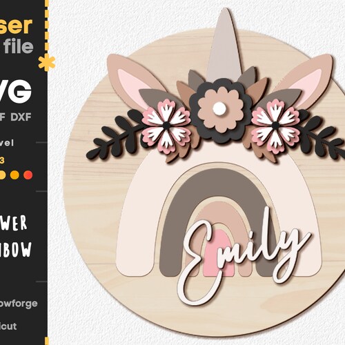 Baby Name Sign SVG Bundle. Laser Cut File Unicorn Rainbow - Etsy