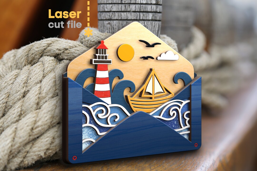 Sea Envelope SVG. Laser Cut File for Glowforge, Ocean, Lighthouse ...