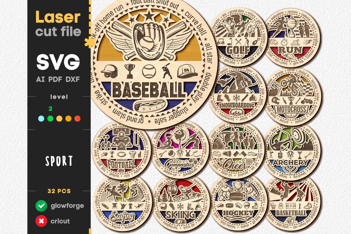 Sport SVG Bundle Laser Cut File for Glowforge Monogram - Etsy