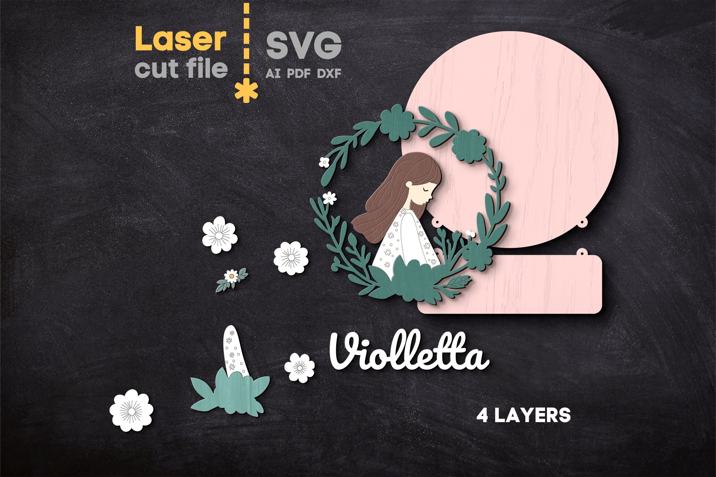 Girl Baby Name Sign SVG. Laser Cut File for Glowforge, Girl Name Tag ...