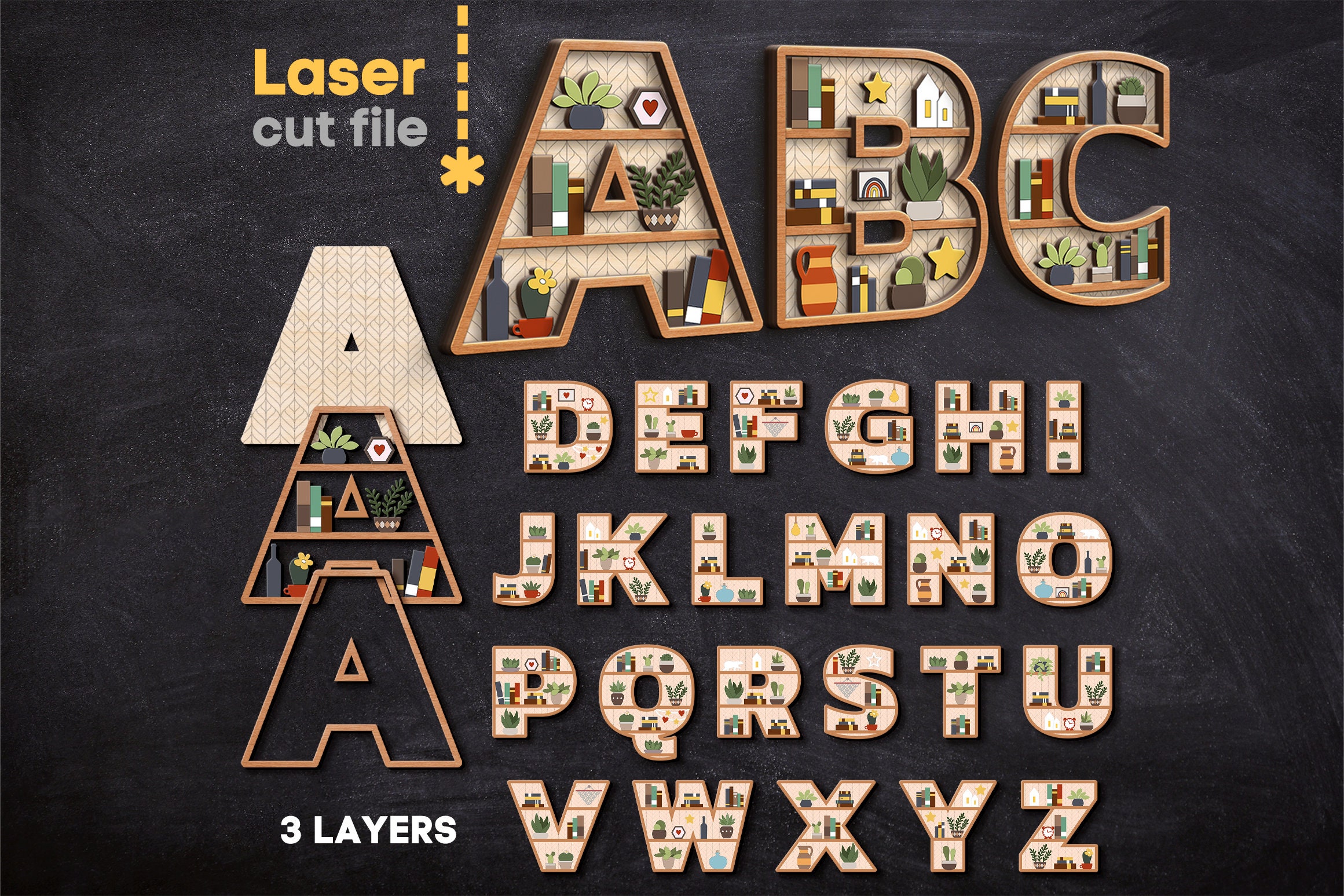 Alfabeto SVG. Arquivo de corte a laser para Glowforge, livros de ...