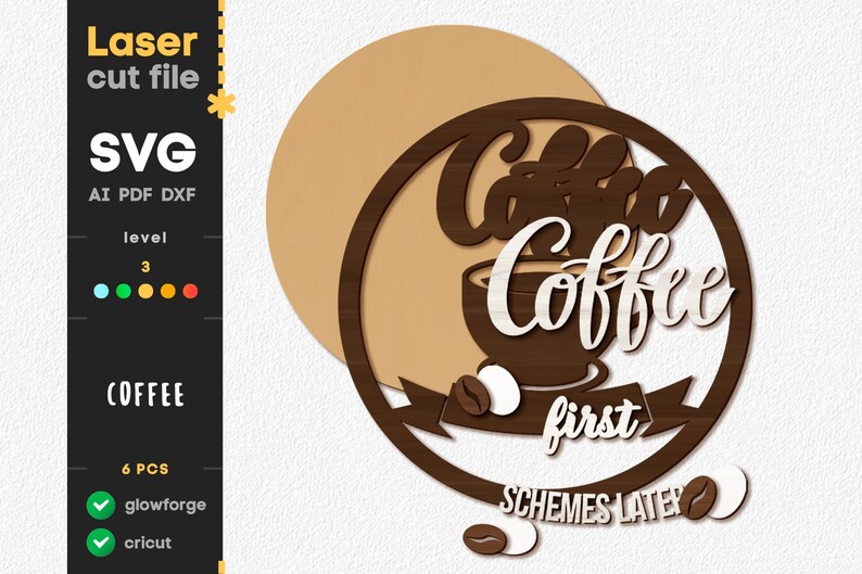 Coffee Sign SVG Bundle. Laser Cut File for Glowforge Cricut Coffee Time ...