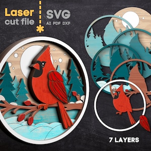Red Cardinal SVG. Laser Cut File for Glowforge, Winter Bird Forest Snow ...