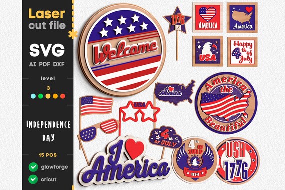 Independence Day SVG Bundle. Laser Cut File for Glowforge - Etsy