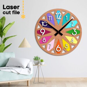 Rainbow Wall Clock SVG Laser Cut File for Glowforge. Multicolored Clock With Numbers Home Decor ...