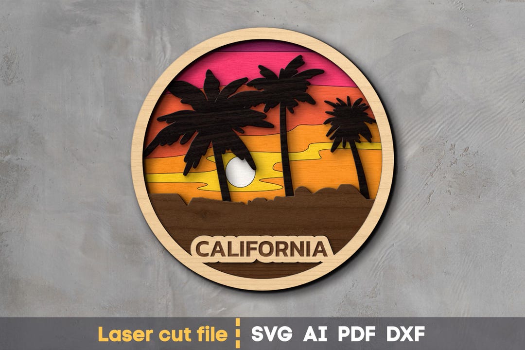 California SVG. Laser Cut File for Glowforge, USA Painting Round Sign ...