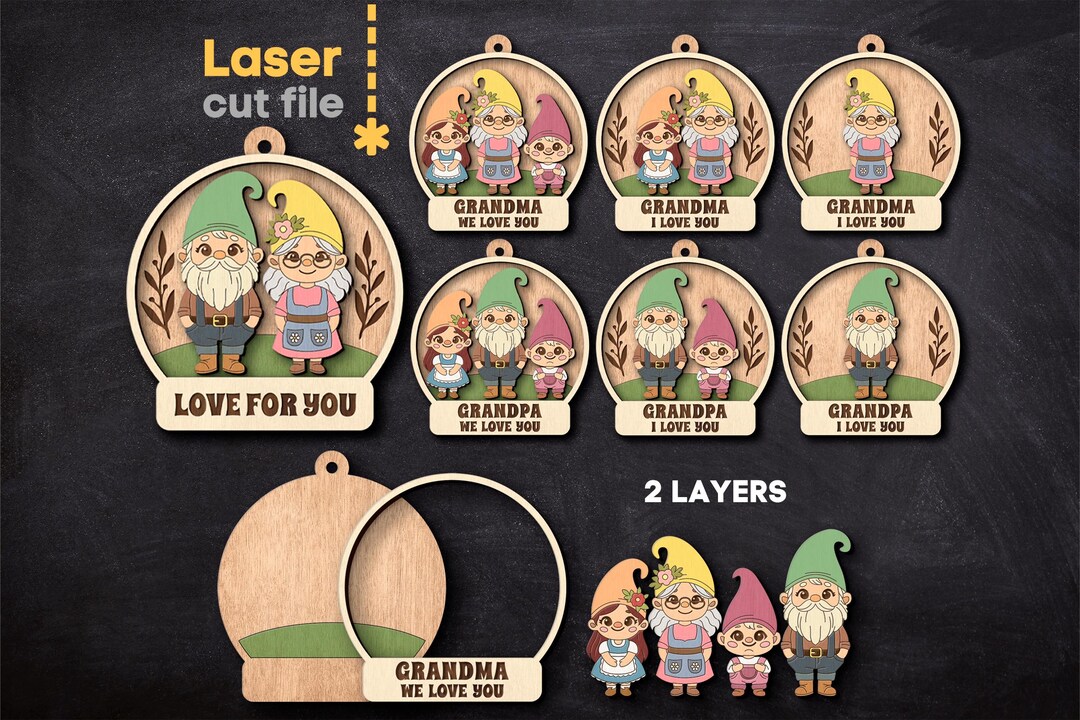 Gnome Family SVG Bundle. Laser Cut File for Glowforge, Grandma Grandpa ...