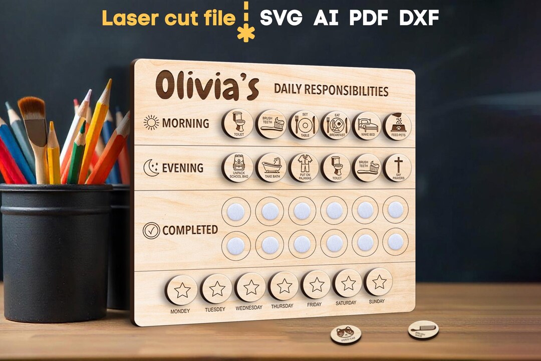 Daily Responsibilities Board SVG. Laser Cut File for Glowforge, Kids ...