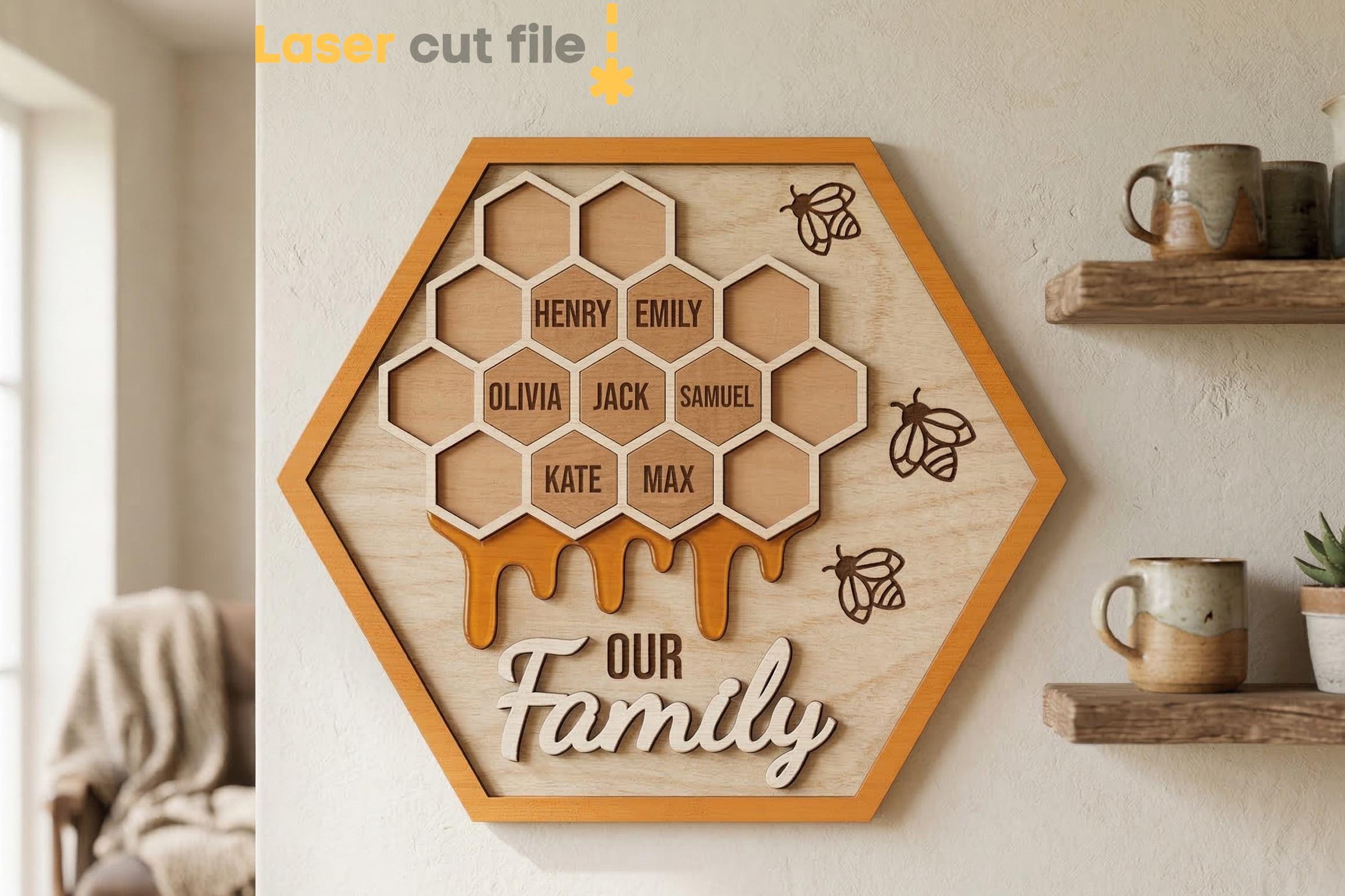 Family Honeycombs SVG. Laser Cut File for Glowforge, Mother's Day Honey ...