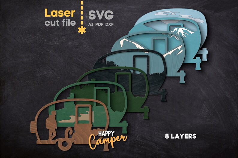Camping Trailer SVG. Laser Cut File for Glowforge, Motorhome, Happy ...