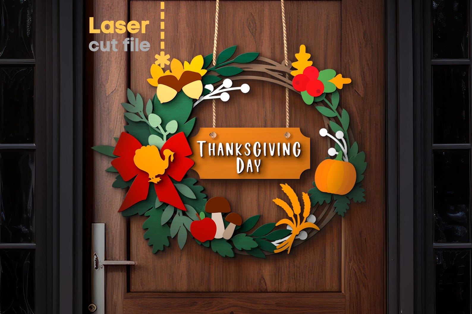 Thanksgiving Day SVG. Laser Cut File for Glowforge, Autumn Wreath Fall ...