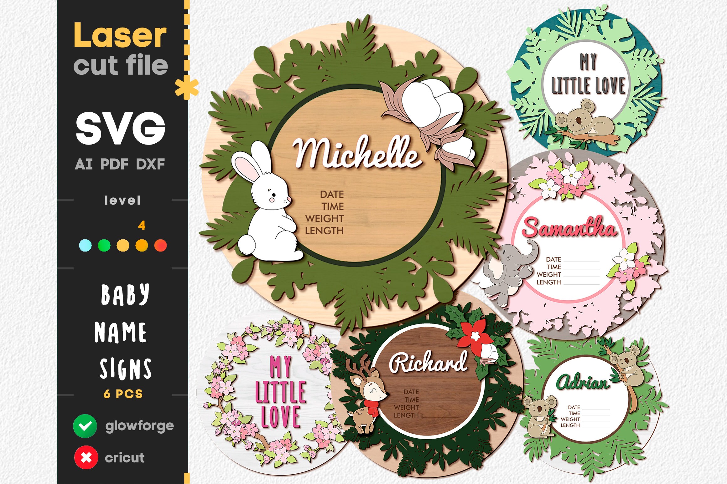 Baby Name Sign SVG Bundle. Laser Cut File for Glowforge | Etsy Australia