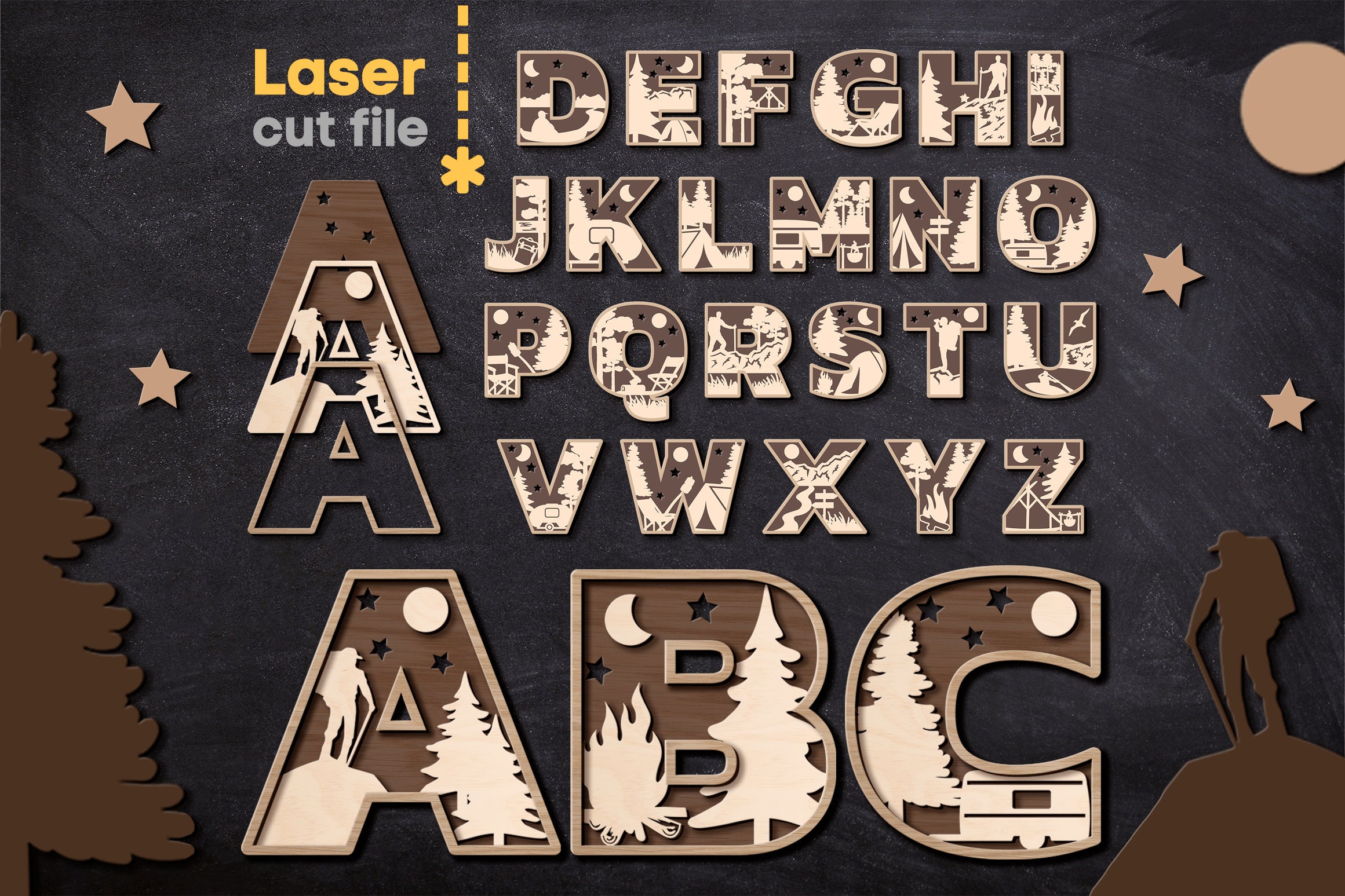 Alphabet SVG. Laser Cut File for Glowforge Cricut, Camping Letters ...
