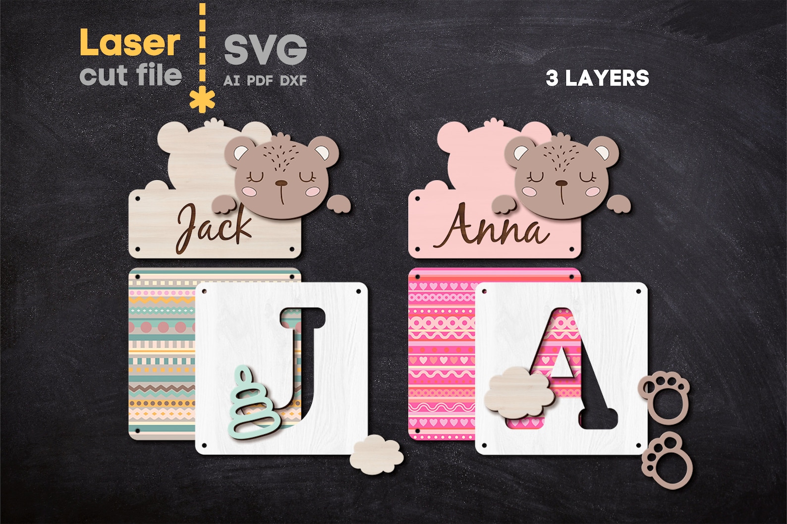 Baby Name Sign SVG Bundle. Laser Cut File for Glowforge, Set Nursery ...