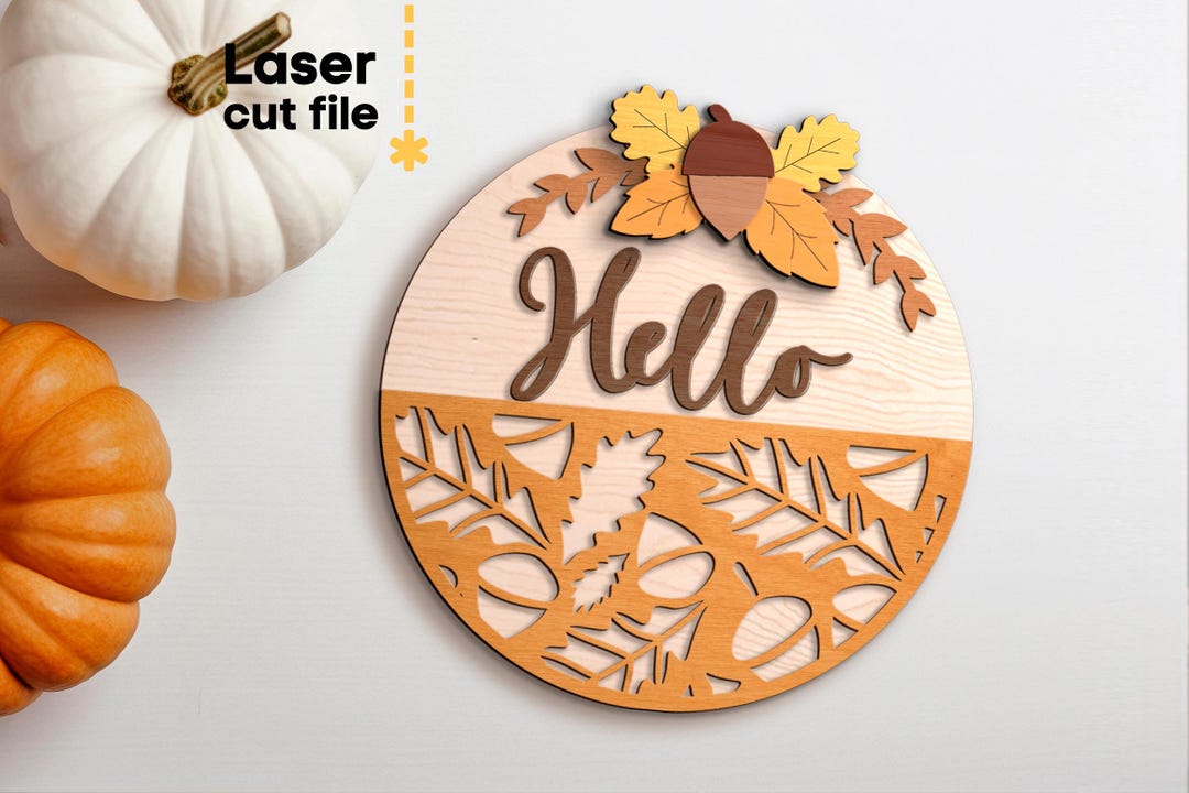Hello Autumn SVG. Laser Cut File for Glowforge, Thanksgiving Leaves ...