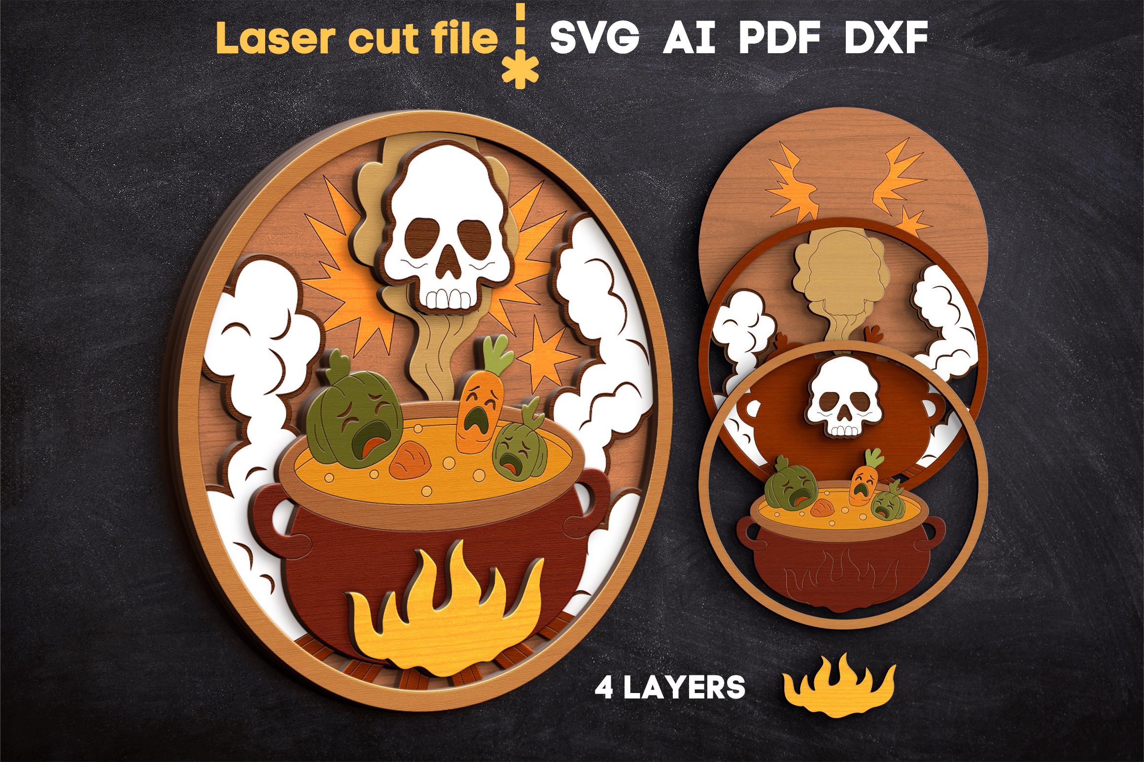 Cauldron SVG. Laser Cut File for Glowforge, Skull Screaming Vegetables ...