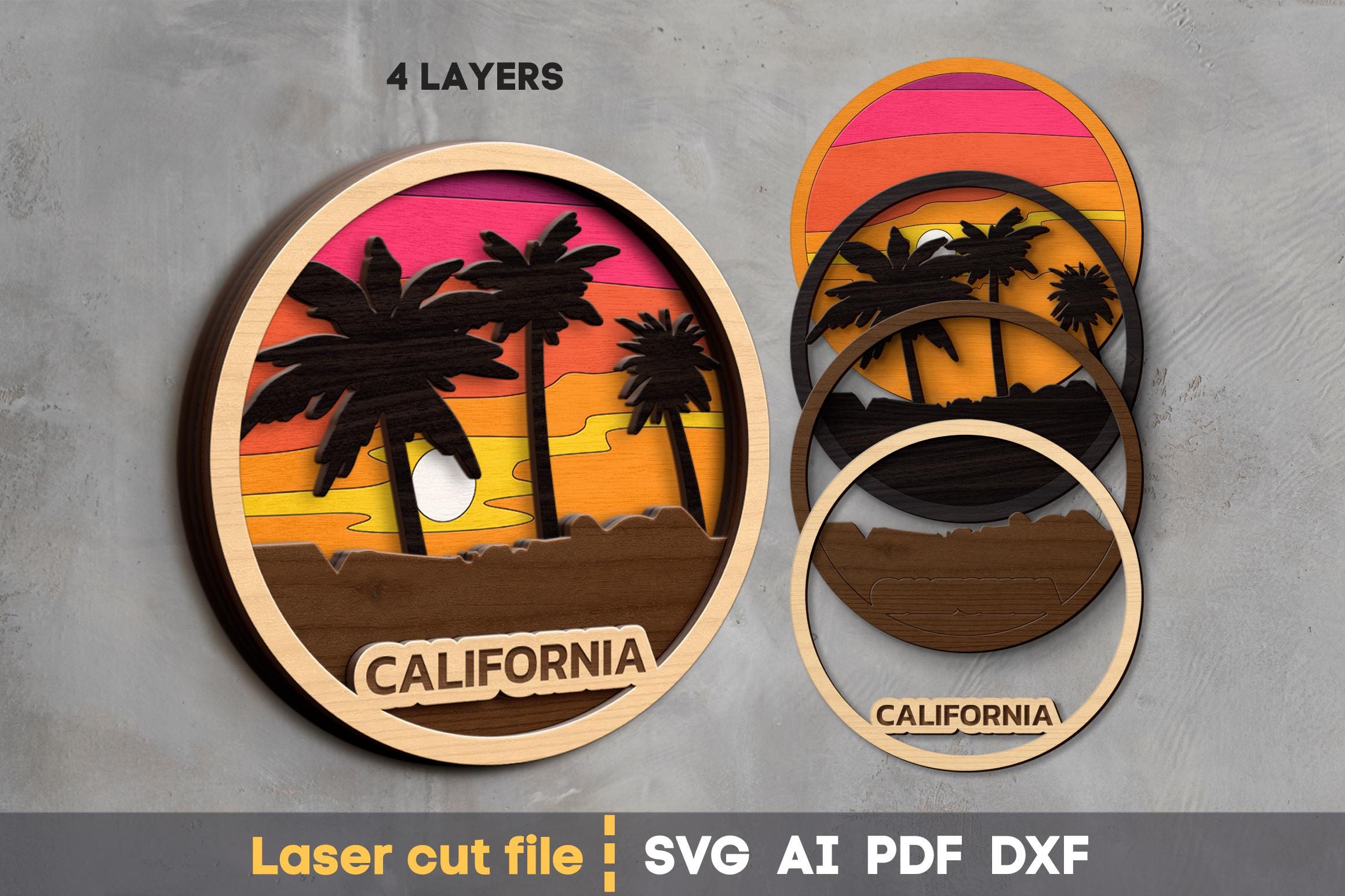 California SVG. Laser Cut File for Glowforge, USA Painting Round Sign ...