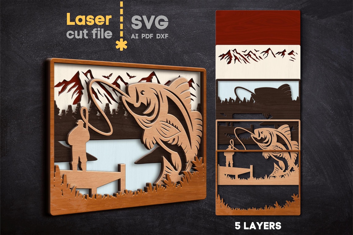 Fishing SVG Bundle. Laser Cut File for Glowforge, Nature Fisherman Fish ...