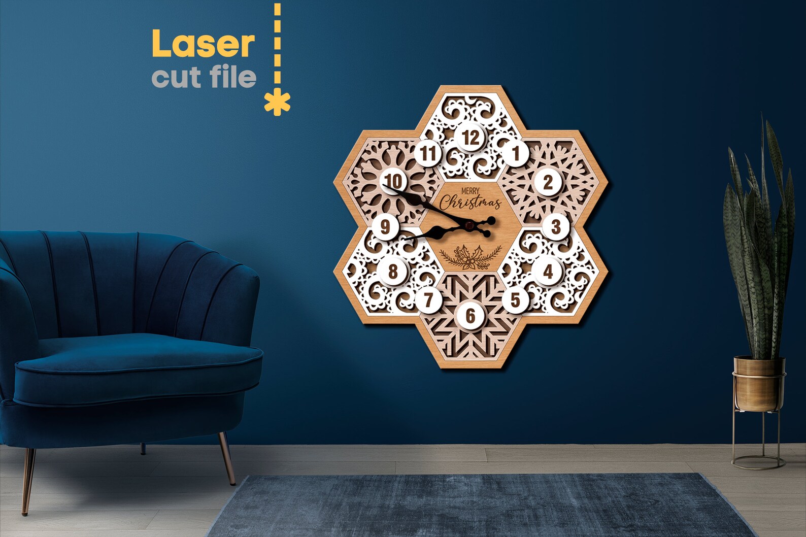 Christmas Wall Clock SVG Laser Cut File for Glowforge. Snowflake ...