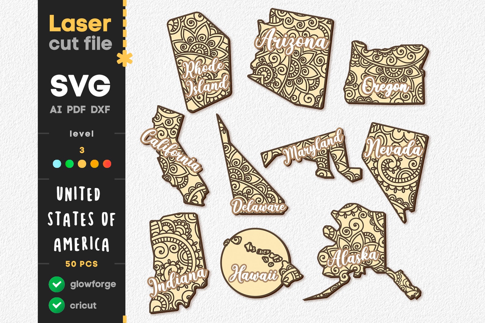 50 American States Bundle SVG. Laser Cut File for Glowforge - Etsy