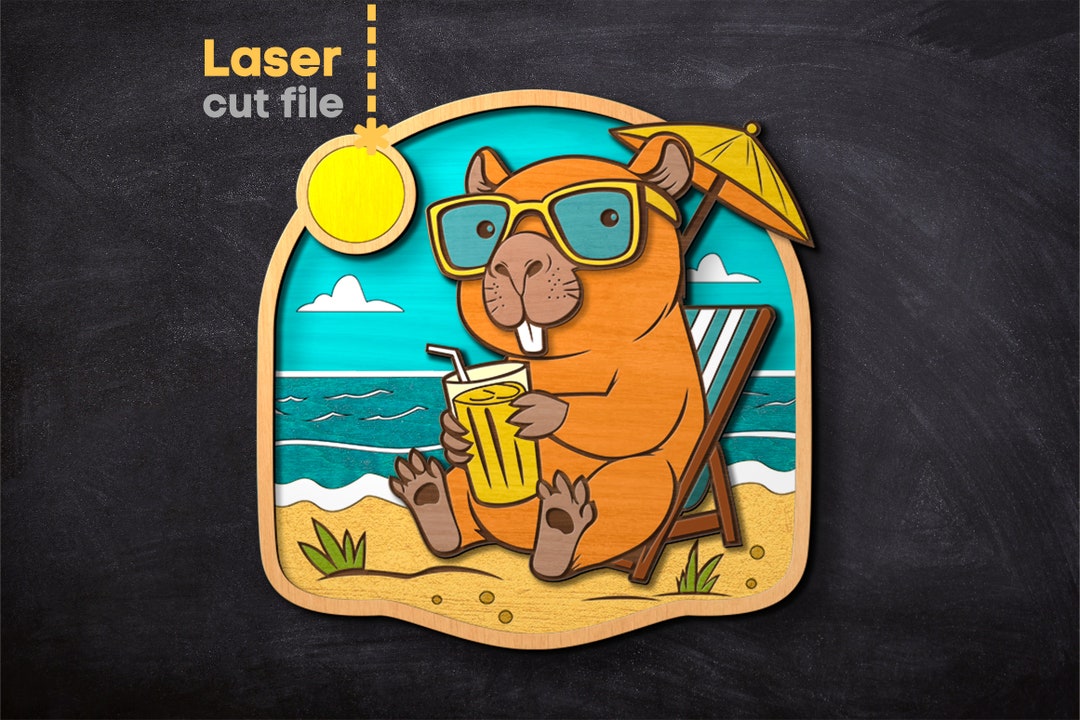 Summer Capybara SVG. Laser Cut File for Glowforge, Ocean Beach Sun Cold ...