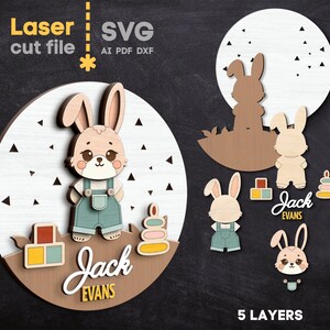 Bunny Baby Name Sign SVG Bundle. Laser Cut File for Glowforge, Rabbit ...