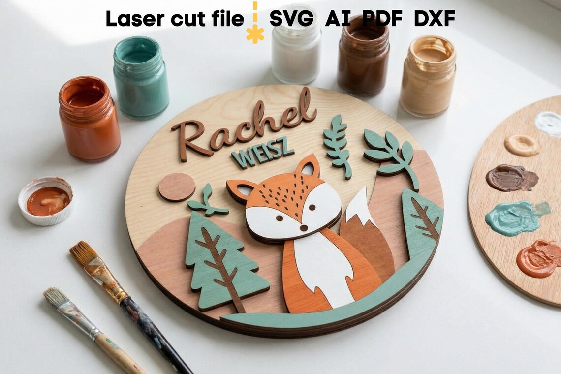 Fox Baby Name Sign SVG. Laser Cut File for Glowforge, Cute Forest ...