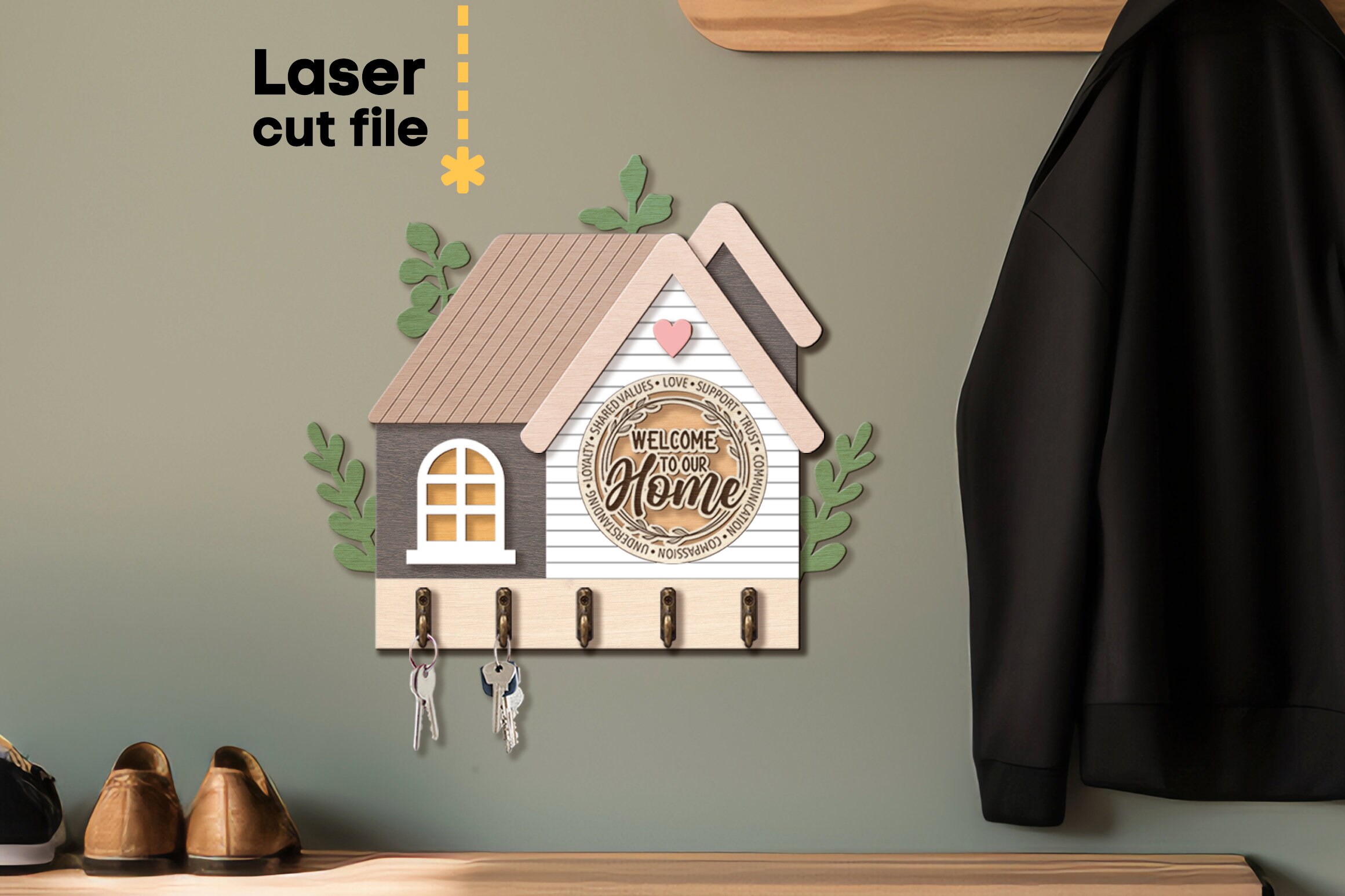 Key Holder SVG. Laser Cut File for Glowforge, Wall Key Hanger House ...