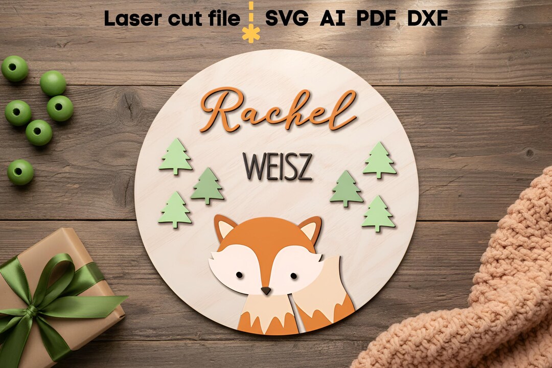 Fox Baby Name Sign SVG. Laser Cut File for Glowforge, Boy Girl Nursery ...