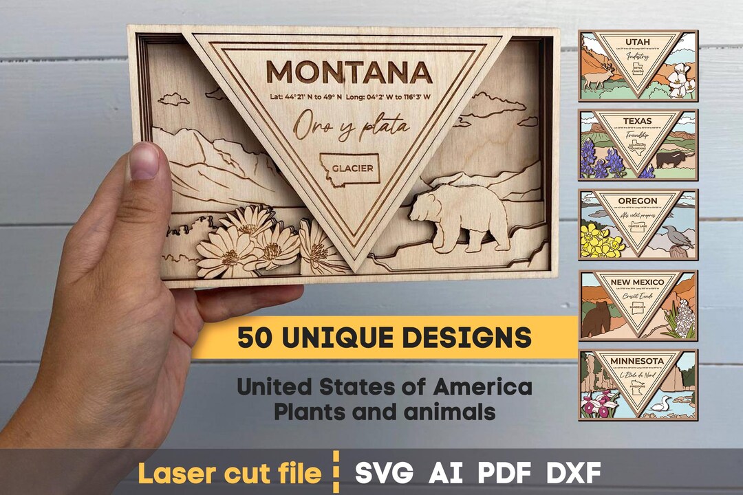 50 American States Bundle SVG. Laser Cut File for Glowforge. Layered ...