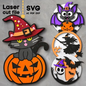 Halloween SVG Bundle. Laser Cut File for Glowforge, Black Cat Hat Bat ...
