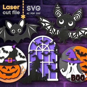 Halloween SVG Bundle. Laser Cut File for Glowforge, Bat Pumpkin Witch ...