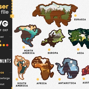 Continents SVG Bundle Laser Cut File Glowforge Cricut South North ...