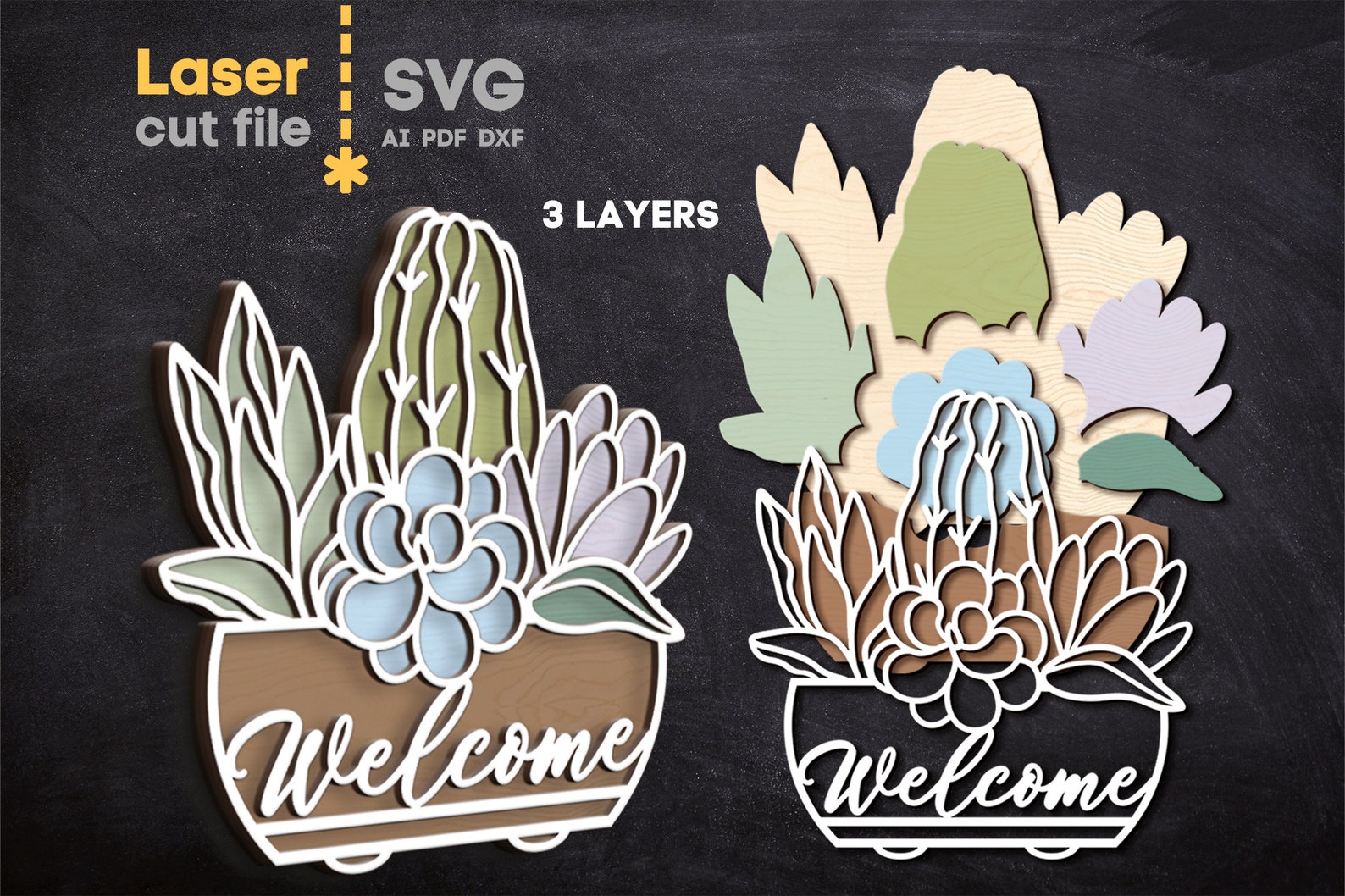 Succulents SVG Bundle . Laser Cut File for Glowforge, Welcome Succas ...