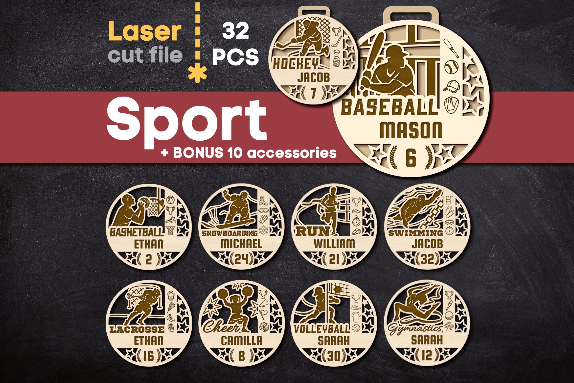 100 Sport SVG Bundle. Laser Cut File for Glowforge, Medal Reward ...