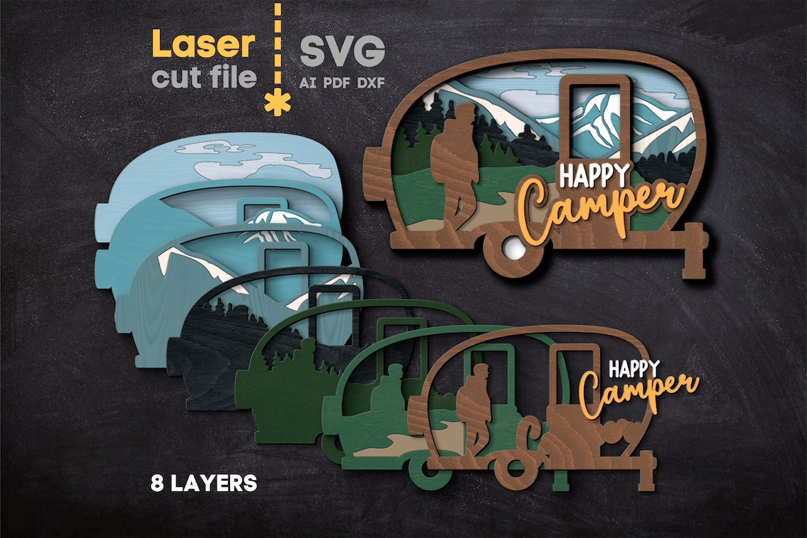 Camping Trailer SVG. Laser Cut File for Glowforge, Motorhome, Happy ...