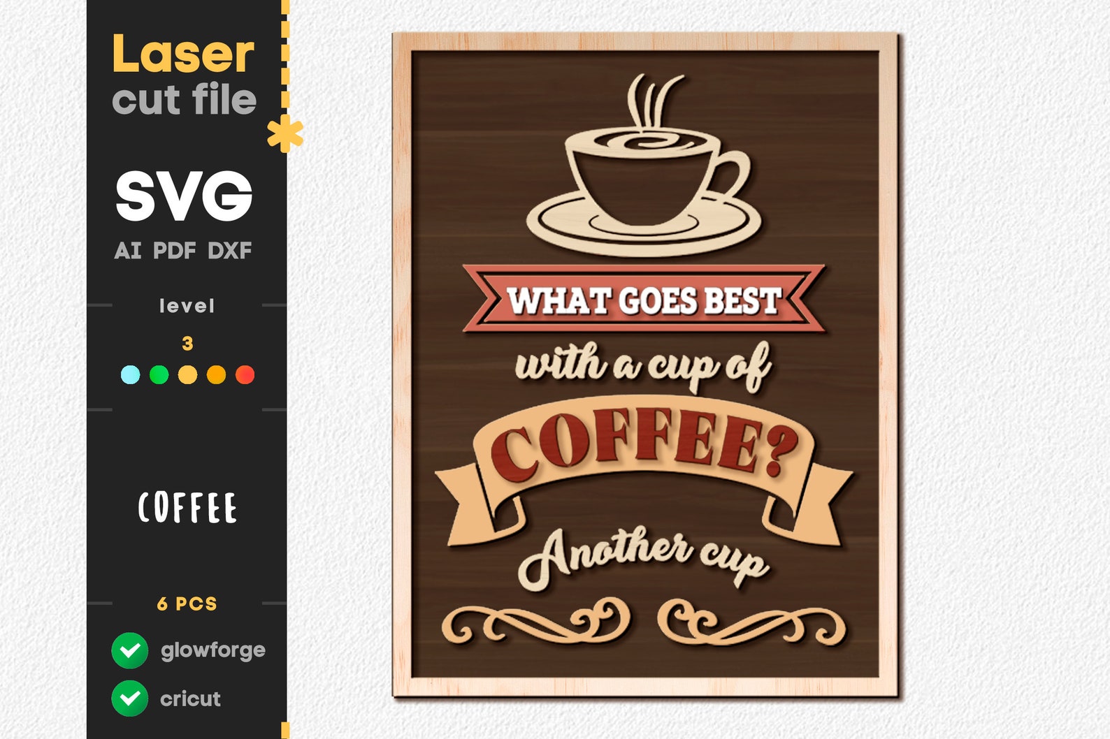 Coffee Sign SVG Bundle. Laser Cut File for Glowforge Cricut Coffee Time ...