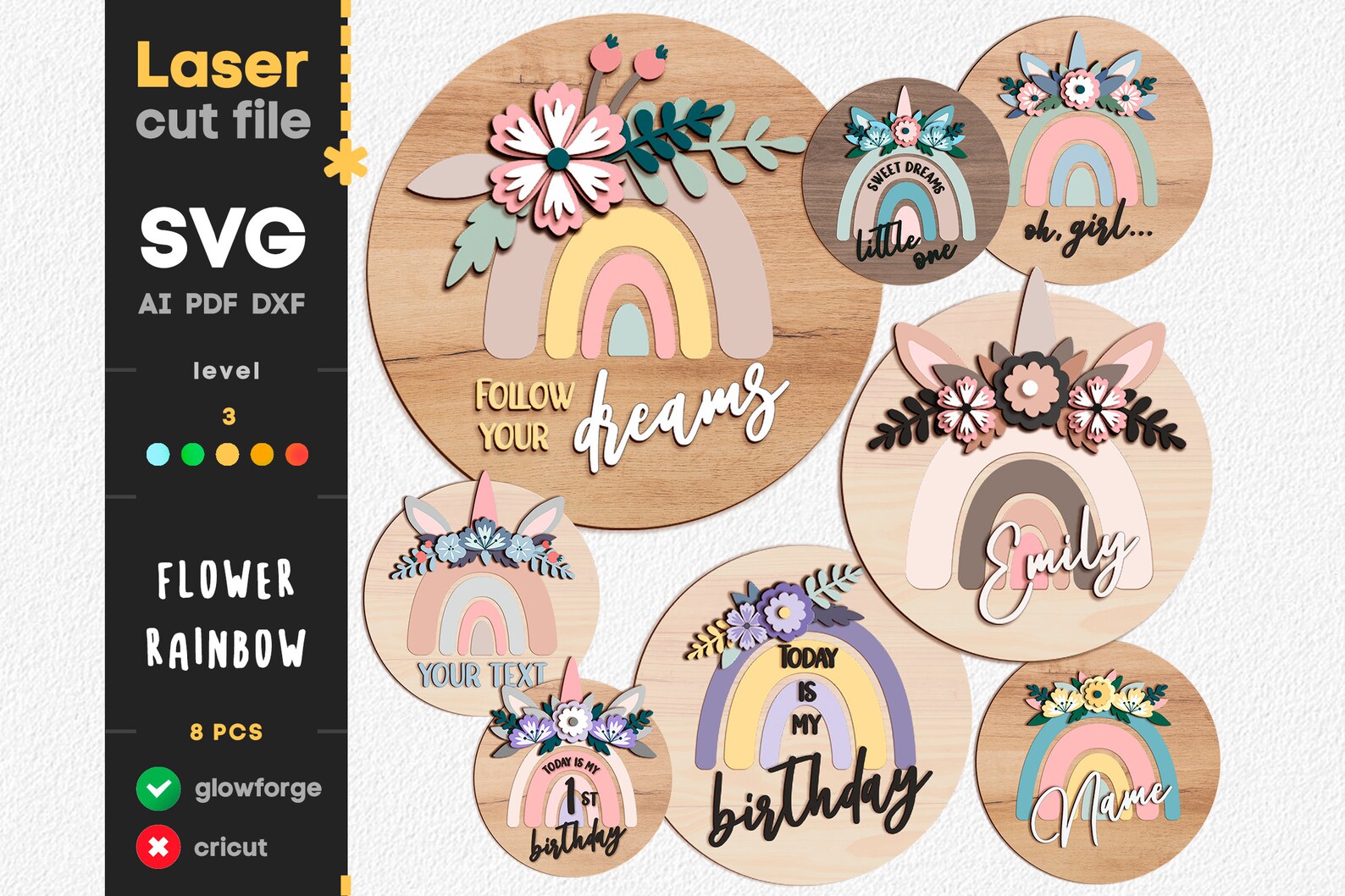 Baby Name Sign SVG Bundle. Laser Cut File Unicorn Rainbow - Etsy
