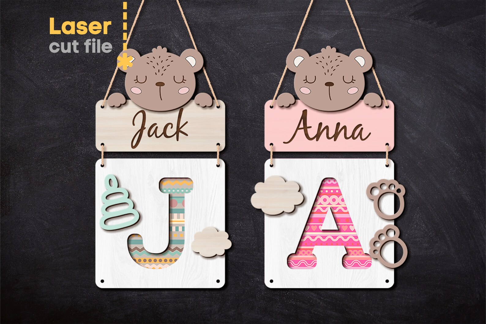 Baby Name Sign SVG Bundle. Laser Cut File for Glowforge, Set Nursery ...