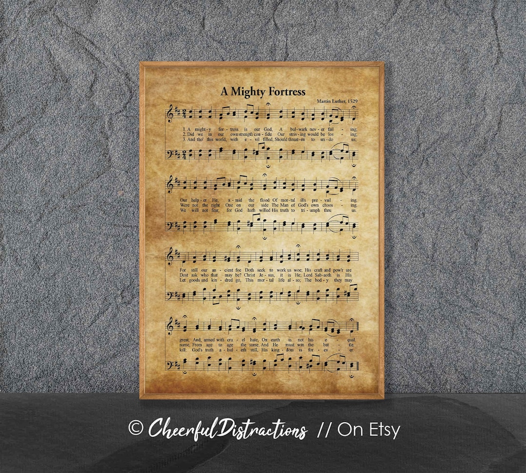 Antique Style A Mighty Fortress Hymn Art Sheet Music, Religious Faith ...