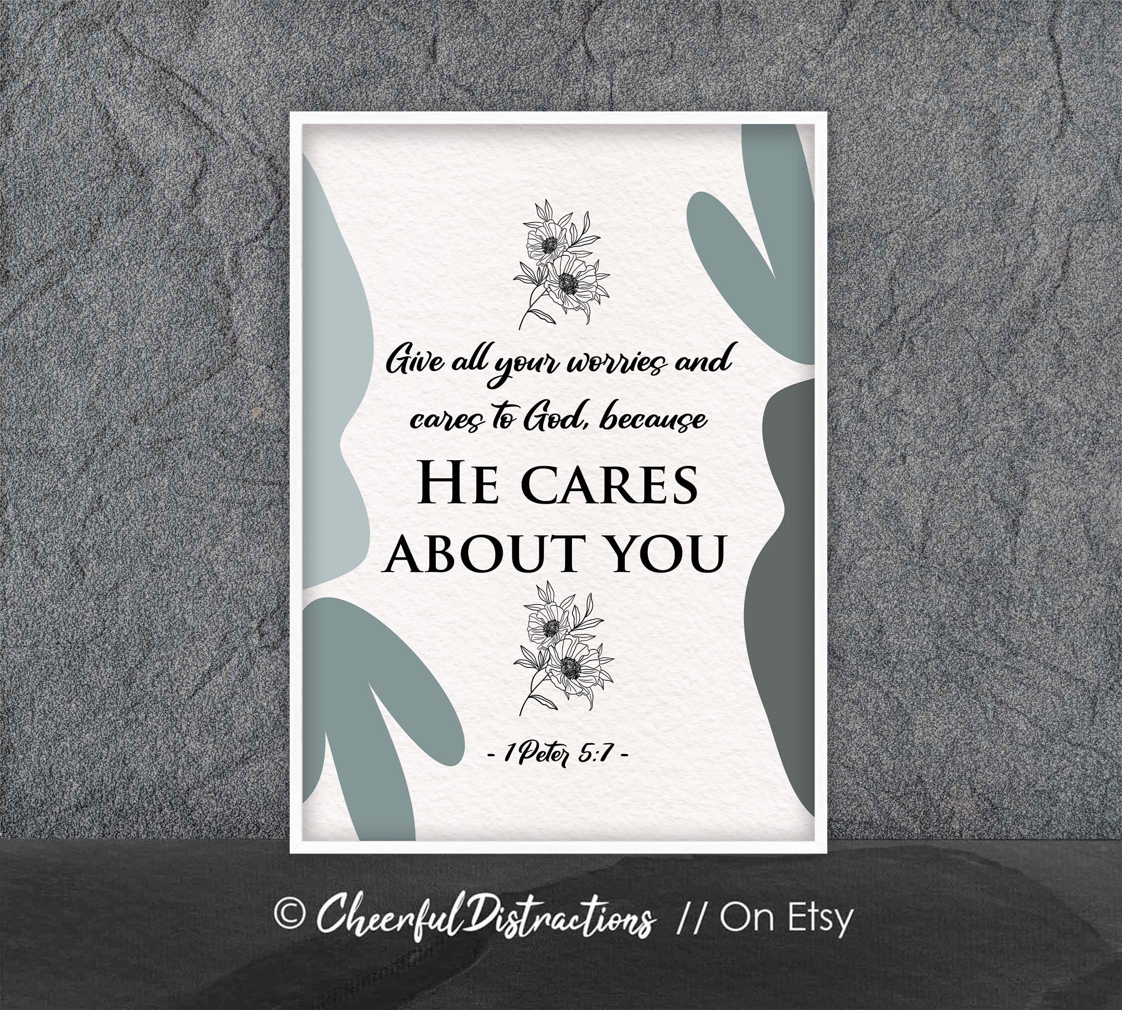 1 Peter 5:7 He Cares About You Bible Print Bible Wall Art - Etsy